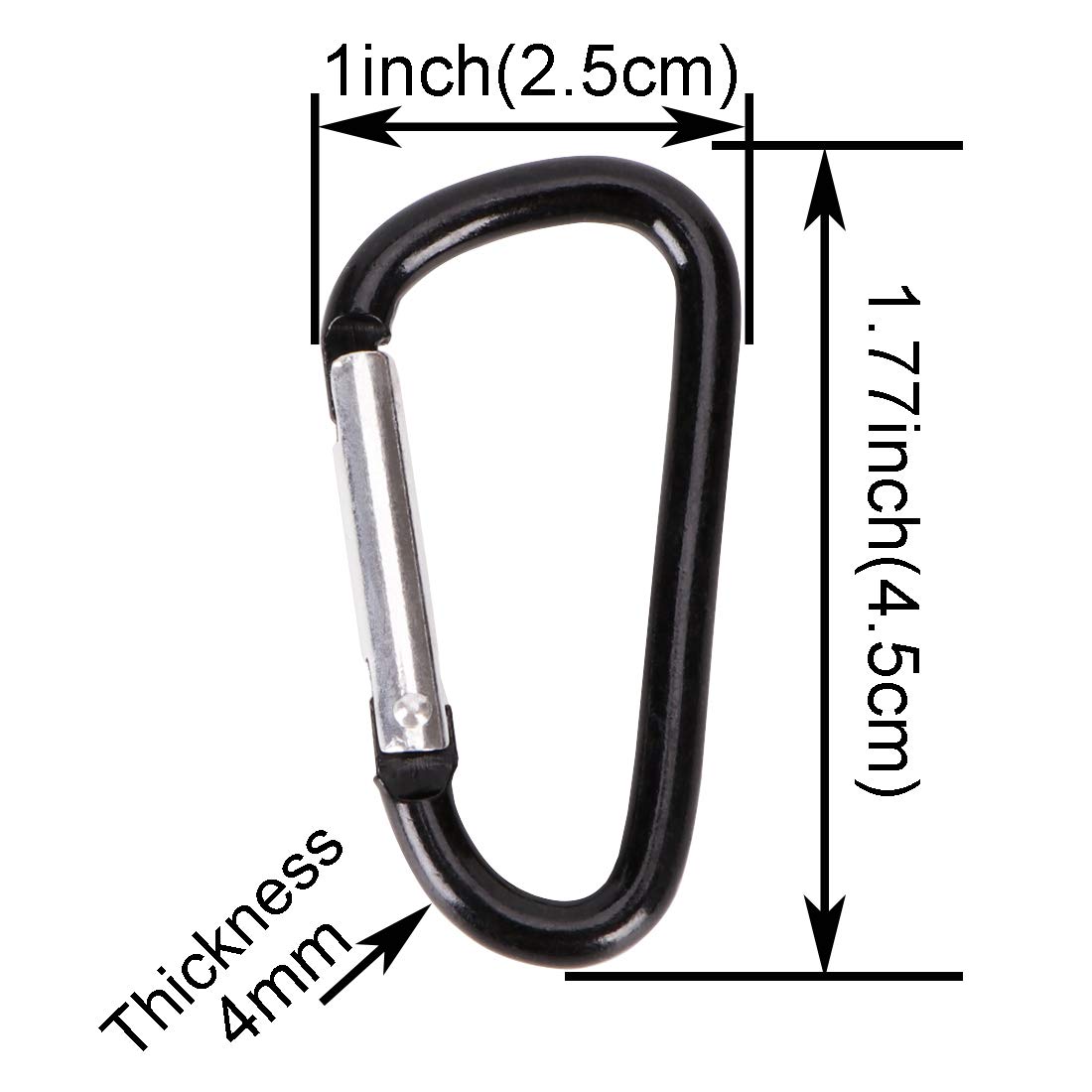 100pcs D Shape Aluminum Carabiner Spring Clip Hook Keychain Small Carabeaner Buckle Pack Caribeaner Hook for Camping Hiking Backpack, Black
