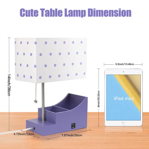 KAYBELE Kids Lamp for Bedrooms, Bedside USB Table Lamps, Purple Nightstand with Storage Base, Small Desk Lamp for Room Decor, Rotatable Lampshade(Without Bulb)