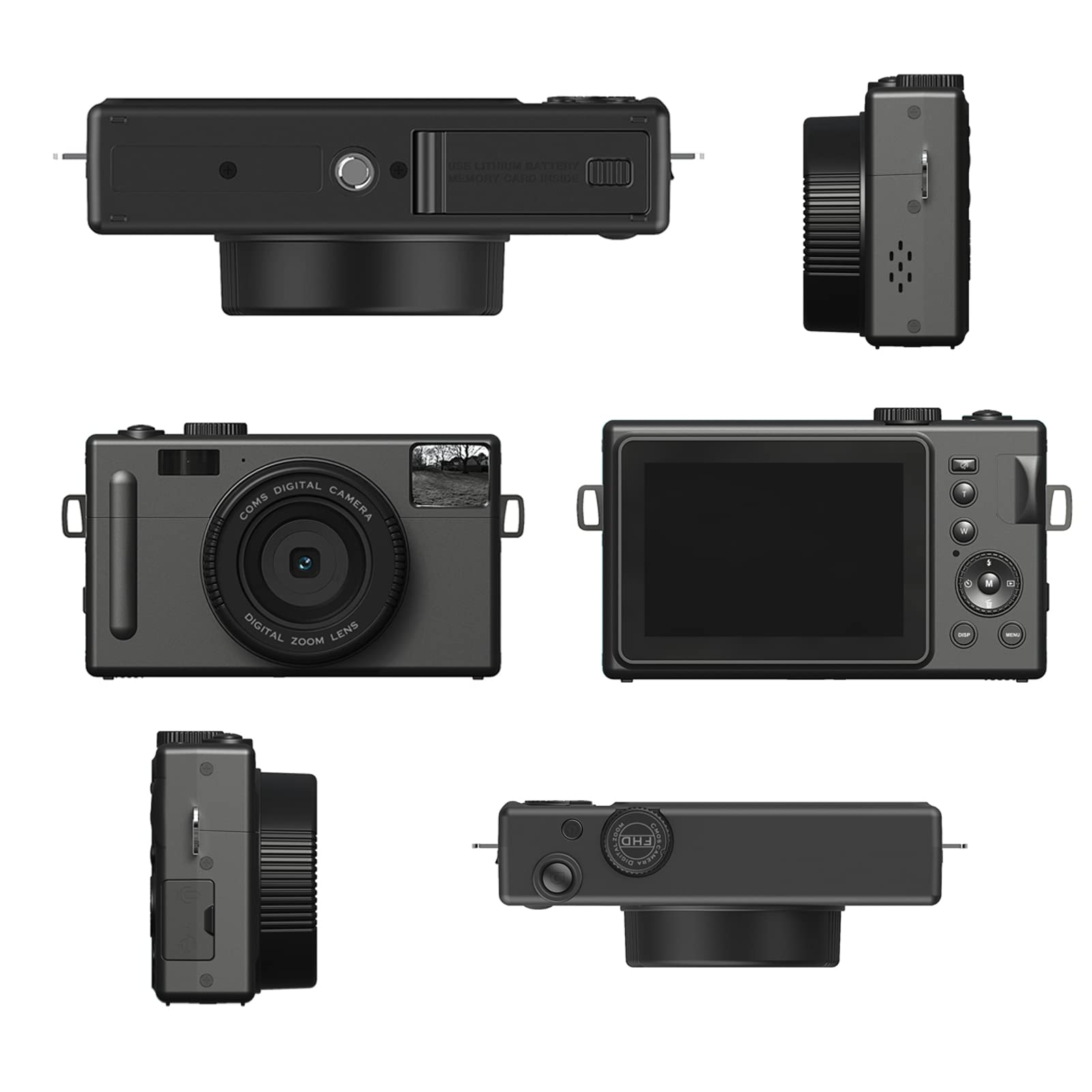 16X Digital Camera, 3 inch TFT LCD 24MP Portable 1080P FHD Micro Single Camera, 1500mAh Rechargeable, for Beginners, Children, Teenagers, Friends(Black)