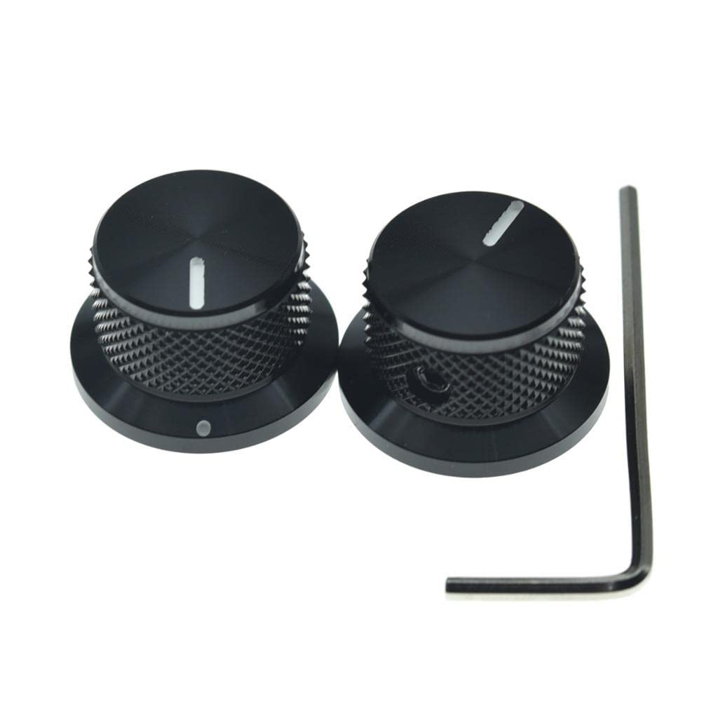 2-Pack Set Screw Style Aluminium Potentiometer Knobs 1/4" Universal Top Hat Knobs Bell Volume Tone Control Knobs for Guitar/Bass/AMPS/Preamps Black