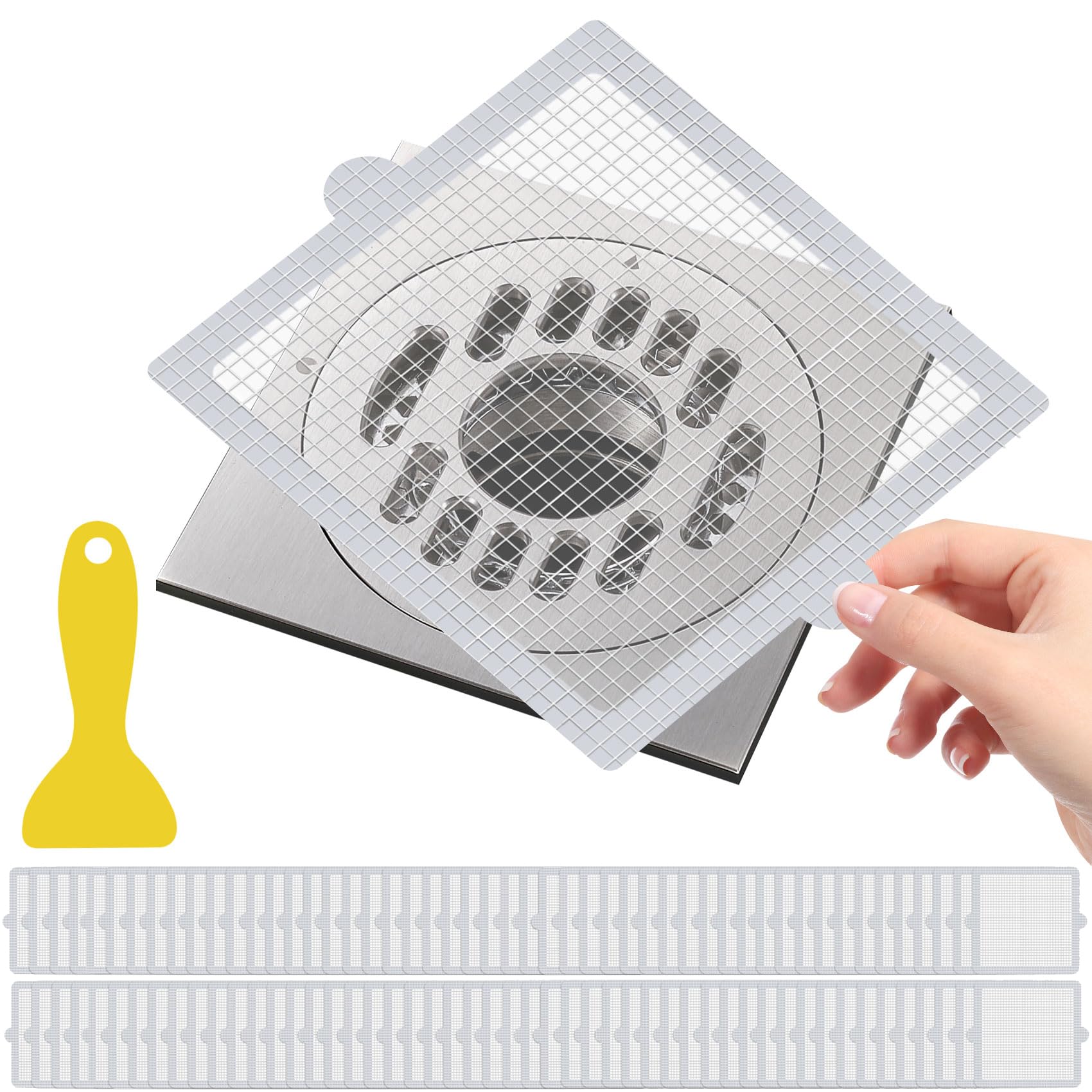 100PCS Floor Drain Sticker,4.1 inch Shower Drain Hair Catcher Mesh Stickers,Hair Drain Stickers,Shower Drain Hair Catcher Sticker,Disposable Drain Covers For Shower,Disposable Filter Patches For Drain