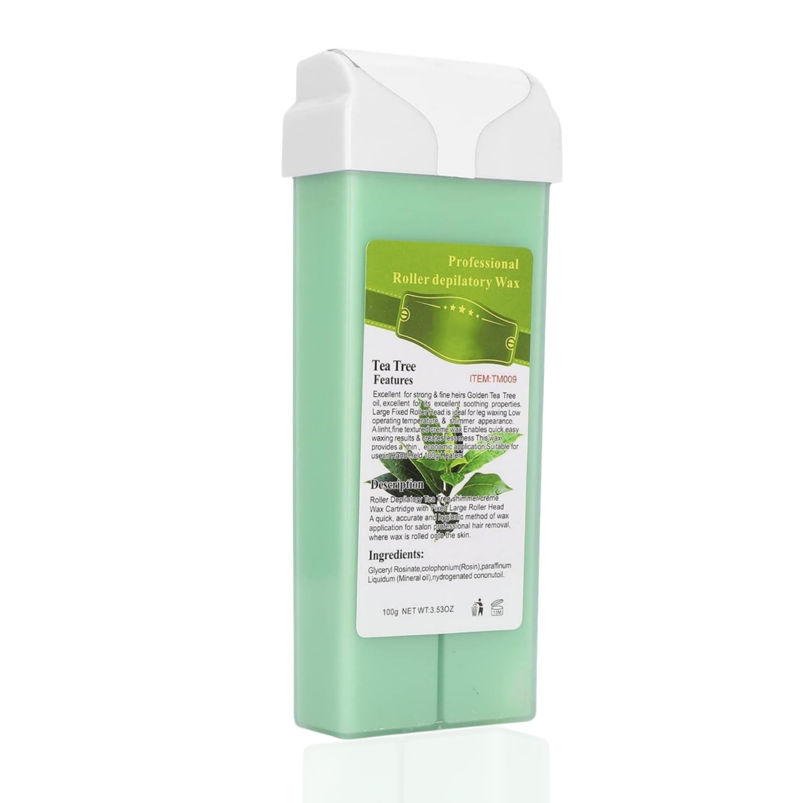 Roll-On Wax Cartridge for Hair Removal 100g Roller Depilatory Wax for Body Legs Arms Armpit Bikini Hair Removal Professional or Home Uses(Tea Tree)