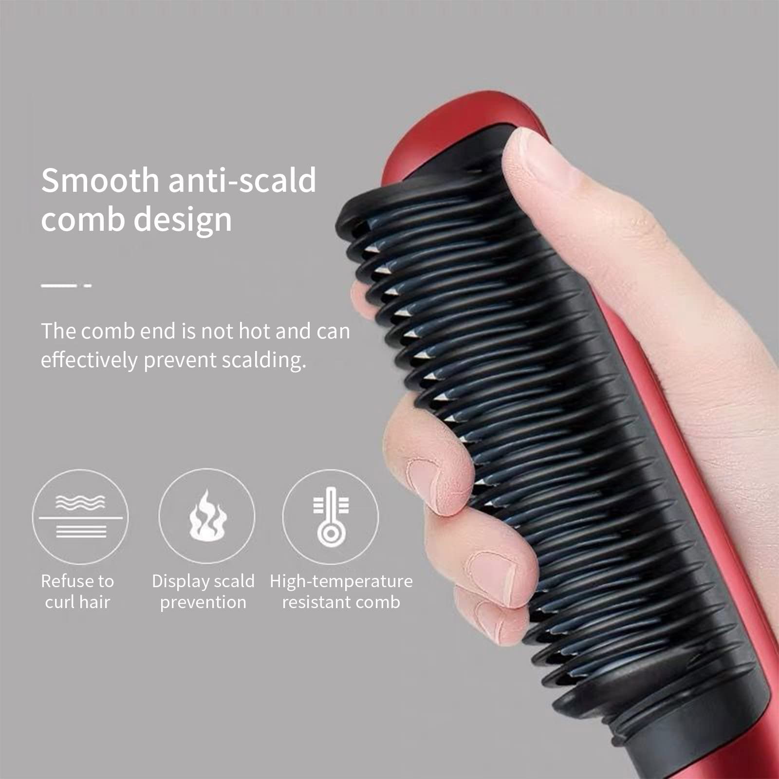 2 in 1 Hair Straightener Brush and Curler for Women and Men - Negative Ion Styling Comb with 5 Temperature Settings, 30s Fast Heating, and Beard Straightening Function