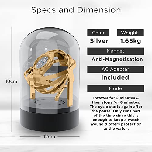 Aestoria Orbit Watch Winder - Single Watch Winders for Automatic Watches and Mechanical Watch Winder for Rolex Watch Winder Box Gyro Gyroscope Clear Transparent