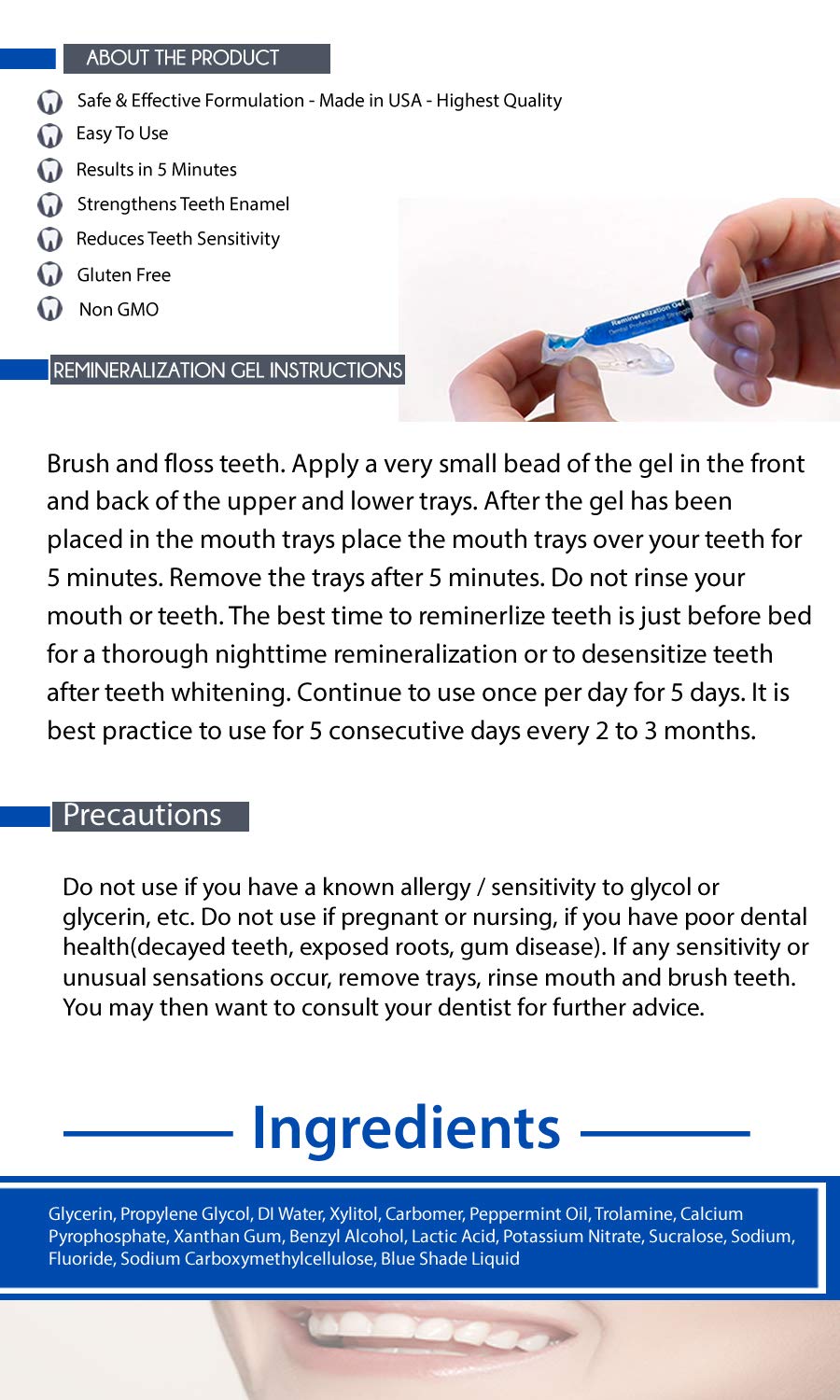 4 Syringes Remineralization Gel with 4 Custom Teeth Trays - Strengthens Teeth Enamel - Reduces Teeth Sensitivity - Remineralizes and Desensitizes Teeth - Great for After Teeth Whitening