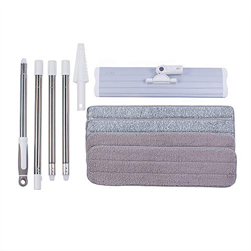 CQT Commercial Flat Microfiber Floor Mop Cleaning System 18" Inch Wet Dry and Dust Hardwood with 4 Washable Pads Cleaner for Laminate Tile Stainless Steel Handle and Extension (PT12-WET)
