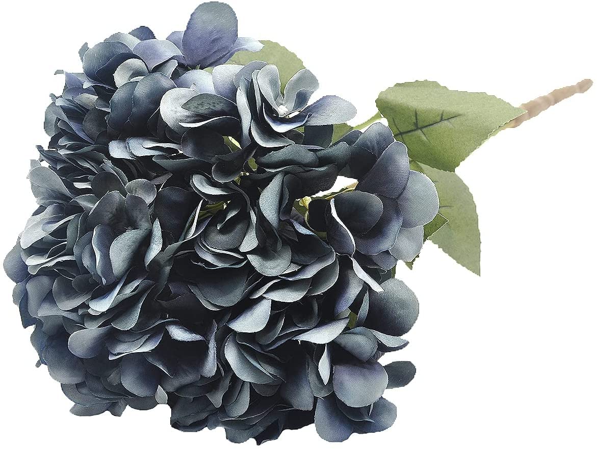 2Bouquets Artificial Vintage Silk Hydrangeas Flowers with Stems,10Heads Flower Home Kitchen Garden Party Festival Bar,Weddings and Celebrations DIY (Dark Gray)
