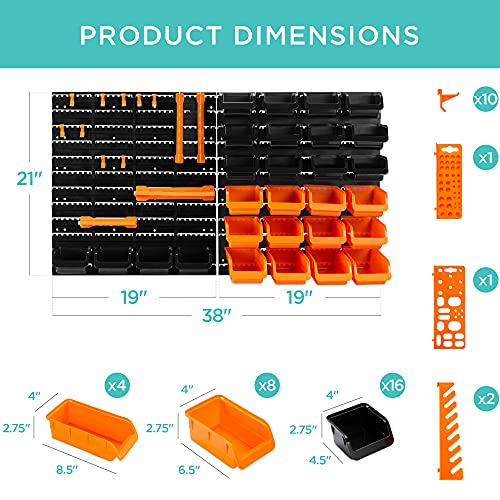 Best Choice Products 38x21.25in 44-Piece Wall Mounted Peg Board, Garage Storage Rack, Tool Organizer w/ 28 Storage Bins, 14 Accessories, 110lb Capacity