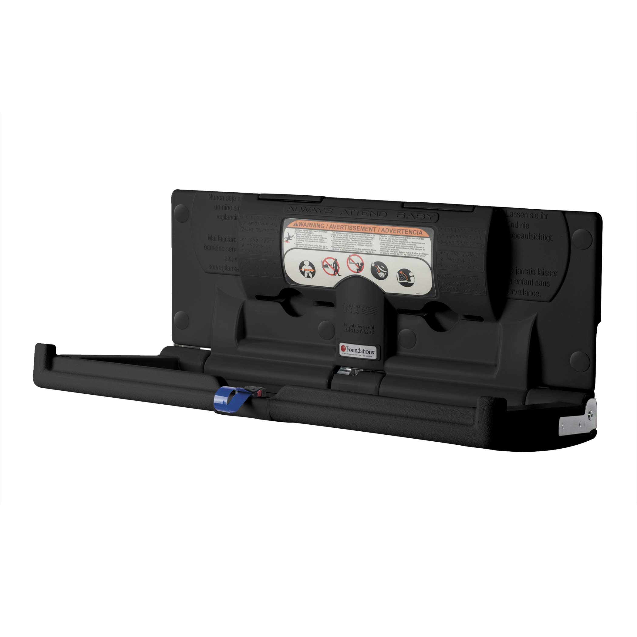 Foundations 100-EH-02 Classic Horizontal Surface-Mounted Baby Changing Station for Commercial Restrooms, Includes Safety Straps and Liner Dispenser, Easy to Clean & Install, Made in The USA (Black)