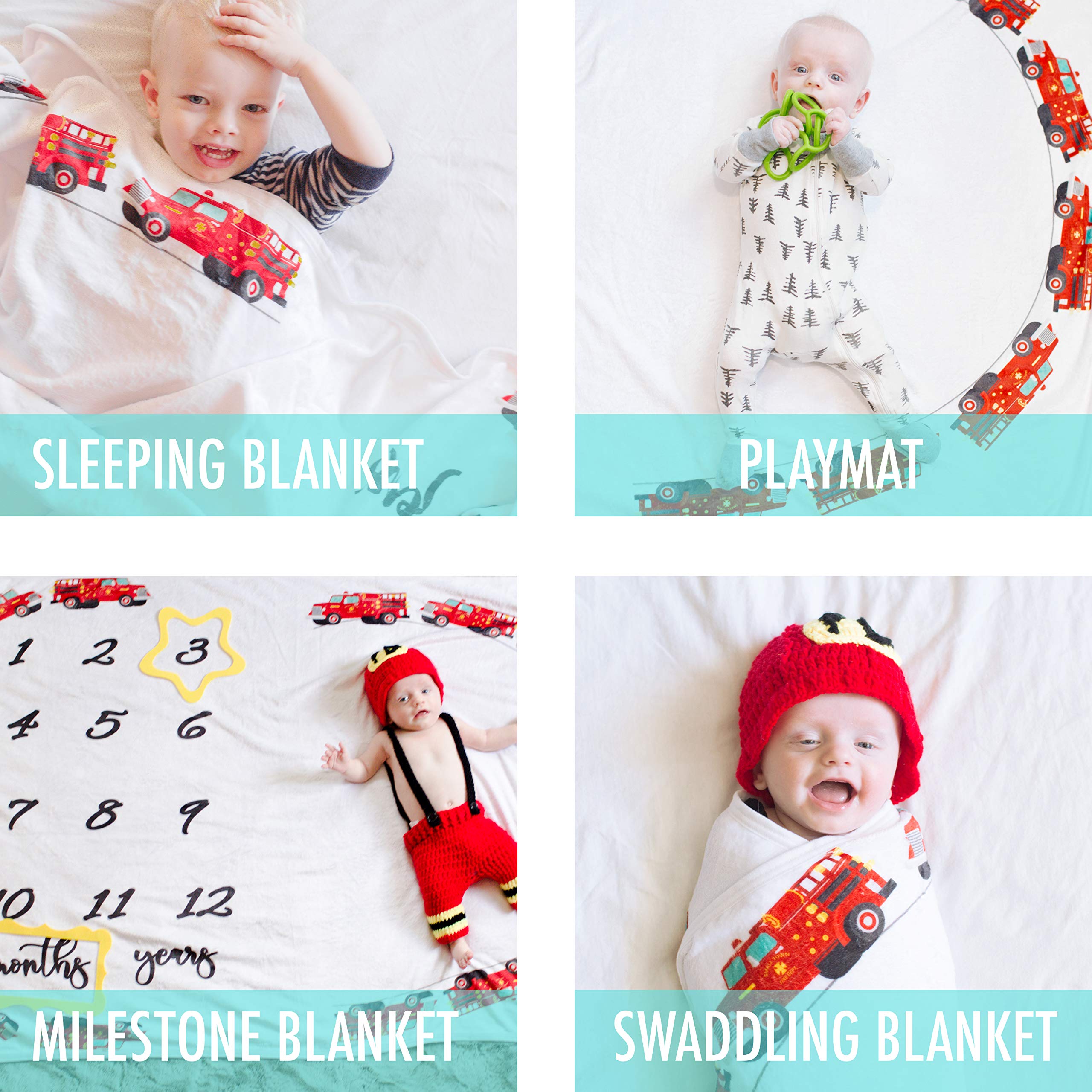 Baby Monthly Milestone Blanket boy | Free: Truck Costume + Star and Rectangular Felt Frames | Plush Extra Soft Fleece | Photography Backdrop Memory | Large 40" x 60" | Newborn