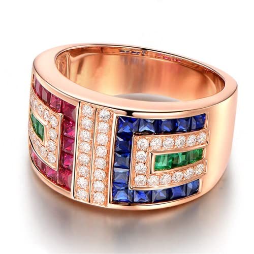 2.25 Cttw Princess Shape Simulated Ruby, Sapphire, Emerald & White Cubic Zirconia Wedding Engagement Band Ring in 14K Rose Gold Plated 925 Sterling Silver - Ring Size - 6.5