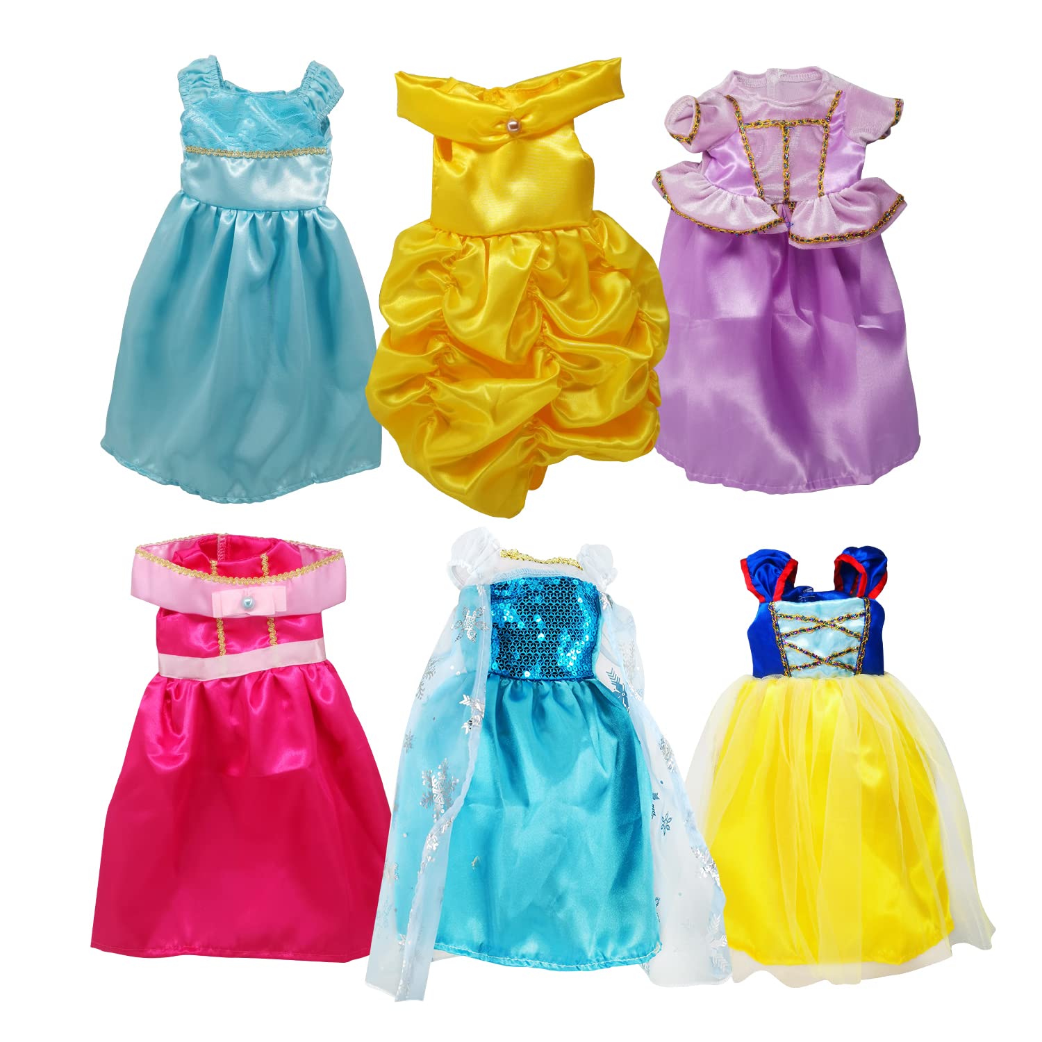 18 inch Doll Clothes ,6Pcs Princess Costume Include Bella,Cinderella,Snow White,Rapunzel,Princess Elsa and Aurora Fits All 18 inch Girl Dolls