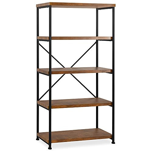 Best Choice Products 5-Tier Rustic Industrial Bookshelf Display Décor Accent for Living Room, Bedroom, Office w/Metal Frame, Wood Shelves - Brown
