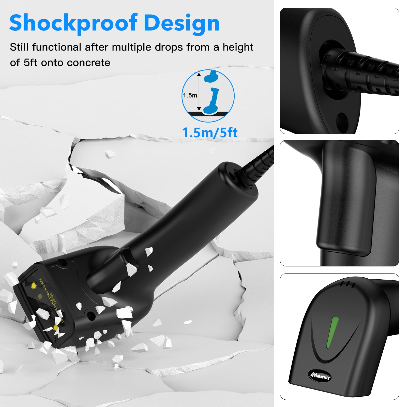 2D Barcode Scanner,Alacrity USB Wired Handheld QR Code Scanner Reader,Plug and Play,Compatible with Windows,Mac,Android,Linux,Work with PC,POS Machine,Laptop in Retails,Book Store,Pharmacy