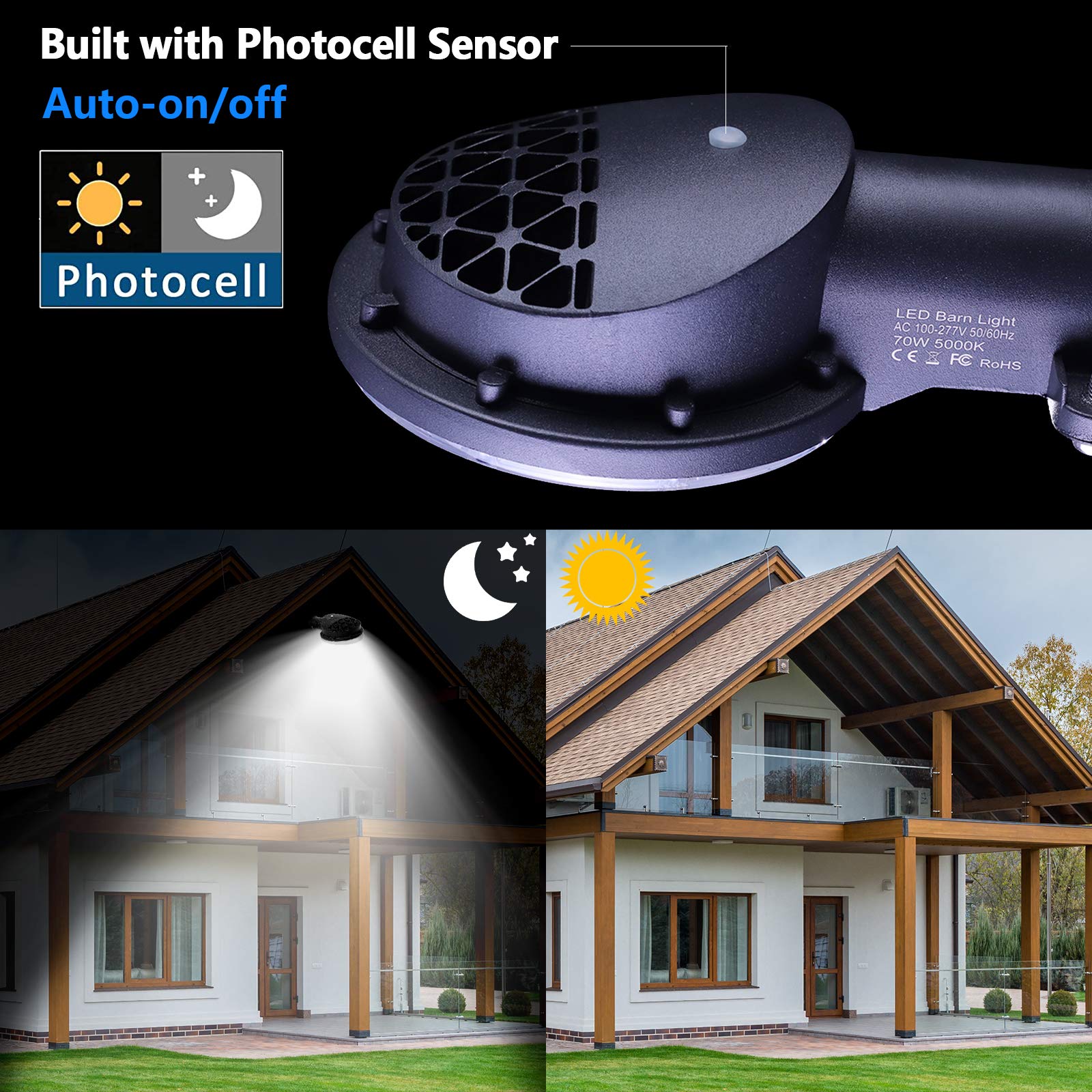 SERWING LED Barn Light 70W - Dusk to Dawn LED Outdoor Lighting, Super Bright 9900LM Security Yard Light (700W Incandescent Equiv.) 5000K Daylight IP65 Waterproof for Outdoor Street Area Lighting
