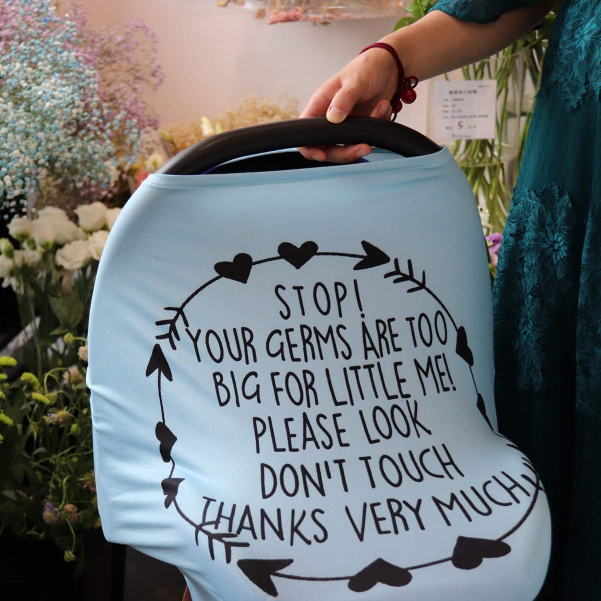 Baby Nursing Cover,Baby Car Seat Canopy,No Touch Sign Infant Stroller Cover Breastfeeding Cover (Blue)