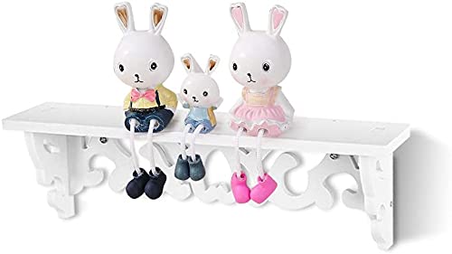 GOTOTOP Floating Shelf White Wall Mounted, Modern Wooden Wood Wall Shelf Carved Cutout Design Storage Rack Chic Filigree Style for Home, Living Room, Bedding Room, Study, Kids Room, Office