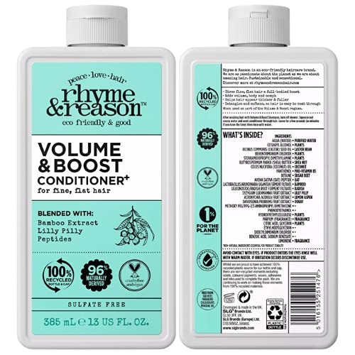 RR Hair Rhyme & Reason Volume and Boost Shampoo and Conditioner SET. 13 Fl Oz. Bottles. Blended with Bamboo Extract, Lilly Pilly, & Peptides. Adds Volume and Body.