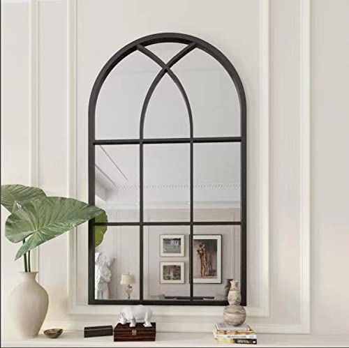 ironsmithn Arched Mirror, 41.3"x24" Windowpane Mirror, Window Finished Metal Mirror, Black Grid Mirror for Decor Living Room Fireplace Entryway Bedroom Hallway
