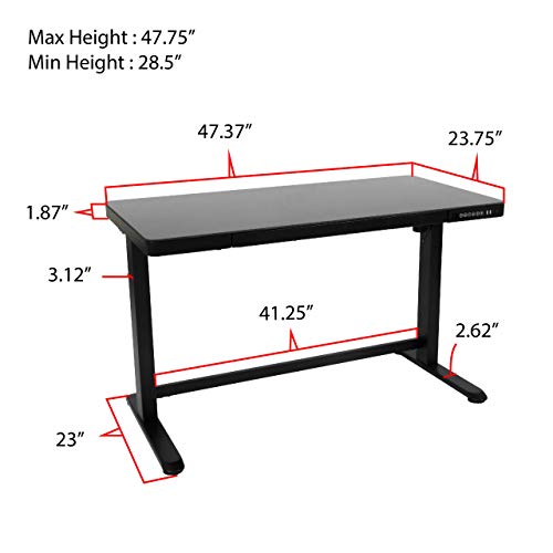 JAHRSTIM Jefferson Glass Standing Desk with Drawer, 48 x 24 Inches Modern Height Adjustable Desk Home Office Sit Stand Up Desk, Electric Motorized Uplift, Memory Control, Child Lock, Black