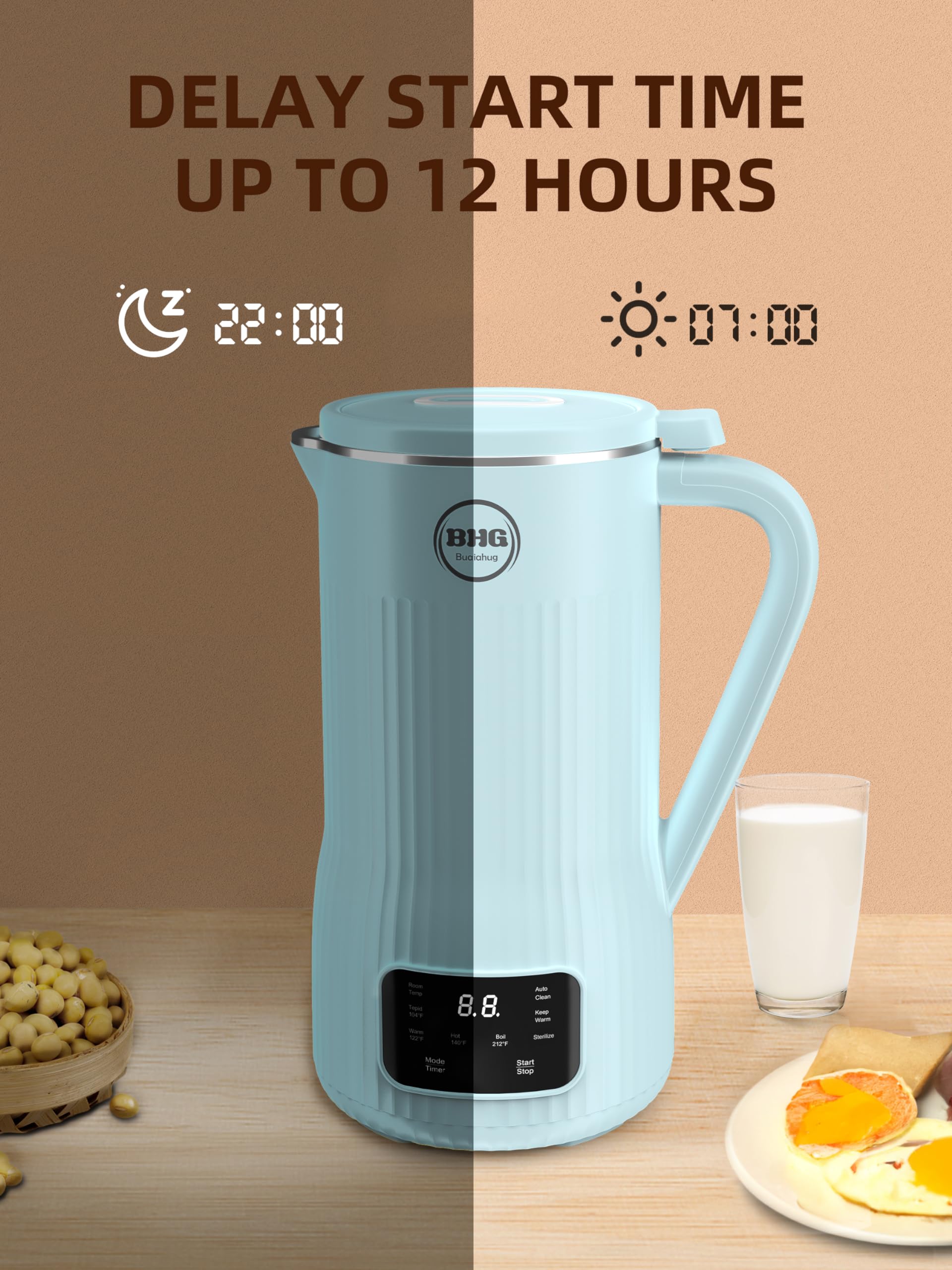 20oz Nut Milk Maker Machine - Multi-Functional Automatic Almond Milk Machine with 10 Blades, Plant-Based Milk, Oat, Soy, Oat, Dairy Free Beverages with 12 Hours Timer/Auto-clean/Boil(blue)