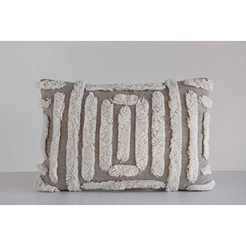 Creative Co-Op Lumbar Tan & Cream Tufted Woven Cotton Pillow, Tan