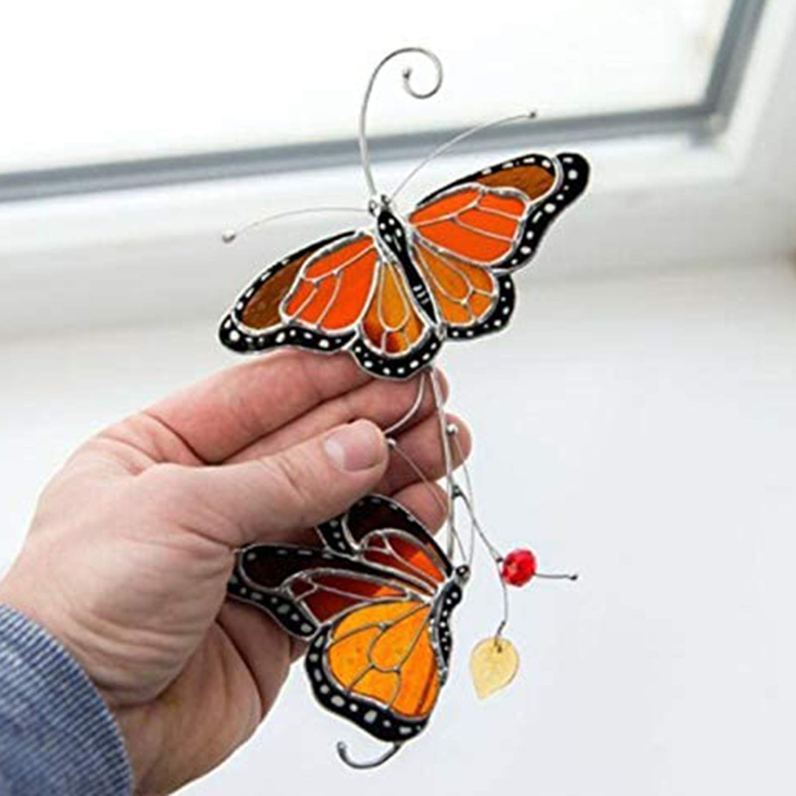 dxS8hhuo Stained Monarch Butterfly Glass Window Decor, Hanging Butterfly Decorations, Stained Glass Wall Art for Garden Yellow