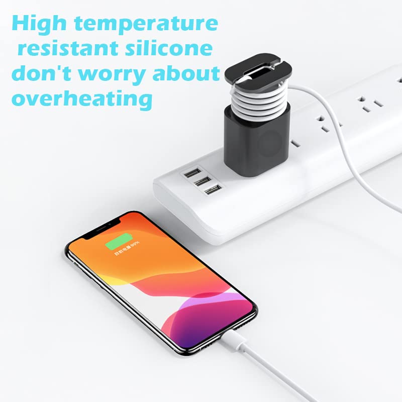 2 in 1 Silicone Charger Protector for iPhone 11/12/13/14 Fast Charger Compatible with 20w/18w Data Cable Winder Anti-Break Protection Cable (Charger and Charging Cable not Included) (Black)
