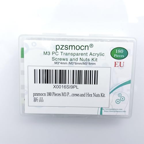 Pzsmocn 180 Pieces M3*4/6/8mm PC Transparent Plastic Cross-recessed Round Head Screws and Hexagonal Nuts Kit, Corrosion-Resistant, for DIY, Model and Electronic Product Fixation.
