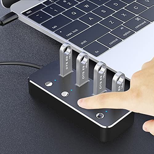 WJCCY Aluminum Alloy 4 Port USB 3.0 Hub Sub-Control Switch HUB 60/120cm Cable Upto 5Gbps Splitter (Color : Silver)