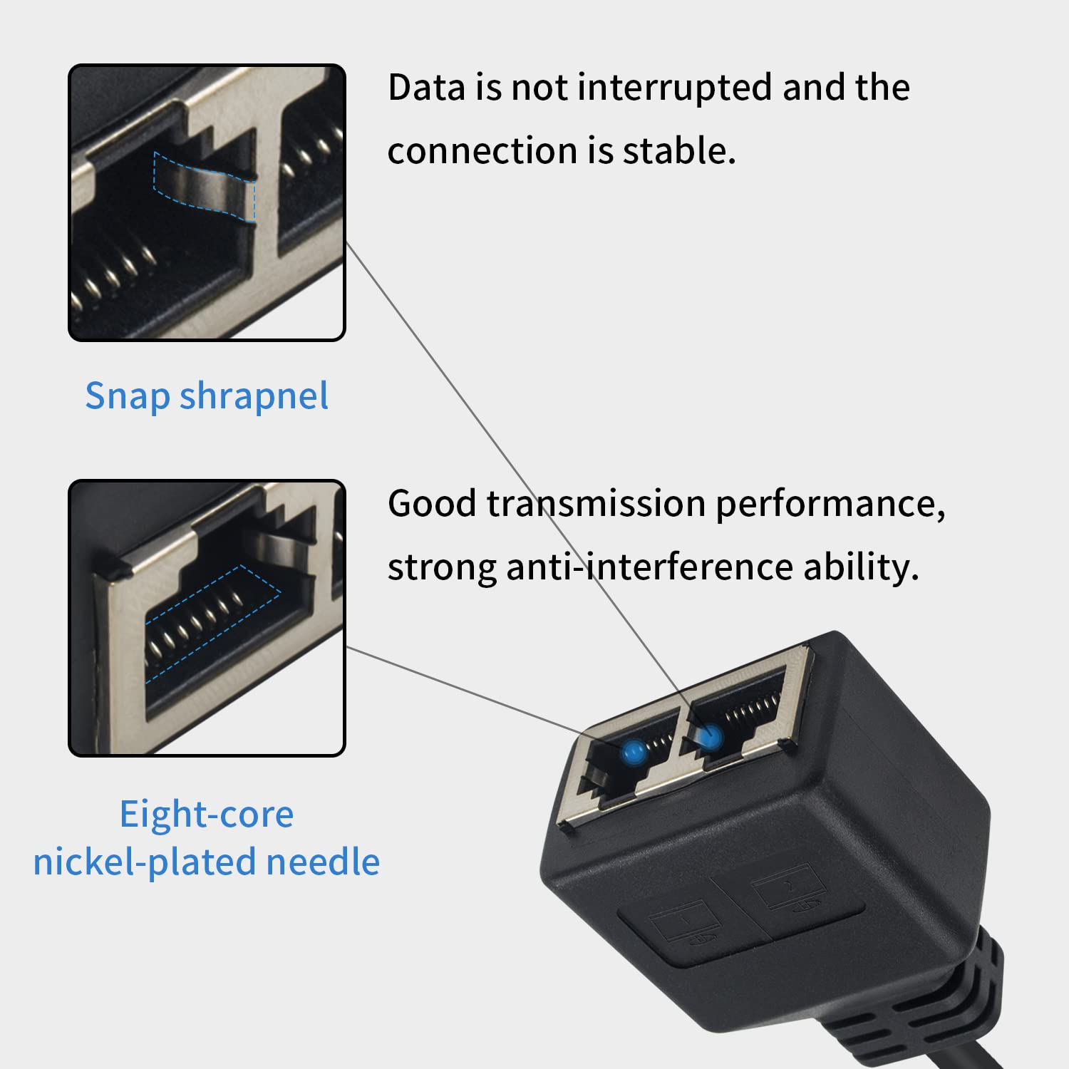 Duttek RJ45 Splitter Ethernet, RJ45 Ethernet Port Splitter, RJ45 1 Male to 2 Female Adapter for Ethernet Cat 5/CAT 6 LAN Ethernet Cable Extender Surf Online at The Same time 50cm/1.64 FT (1 Pair)