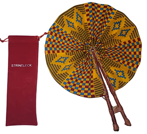 African Fabric Folding Fan: Church, Ankara, Multicolor, kente, Leather, Wedding, Sports, and Pouch Included
