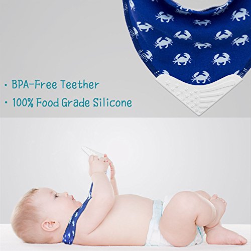 Bandana Bibs with Teething Corner, Teething Bib by Giftty, BPA-Free Silicone Teether and Adjustable Snap for Baby Boys and Girls (Aqua, 5-Pack)