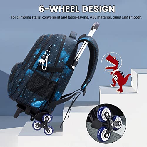 Amythe Rolling Backpack for Kids Teenagers, Casual Laptop Backpack - Lightweight, Waterproof,Tear-Resistant, Six-Wheeled for Easy Transport,Travel Luggage Backpack