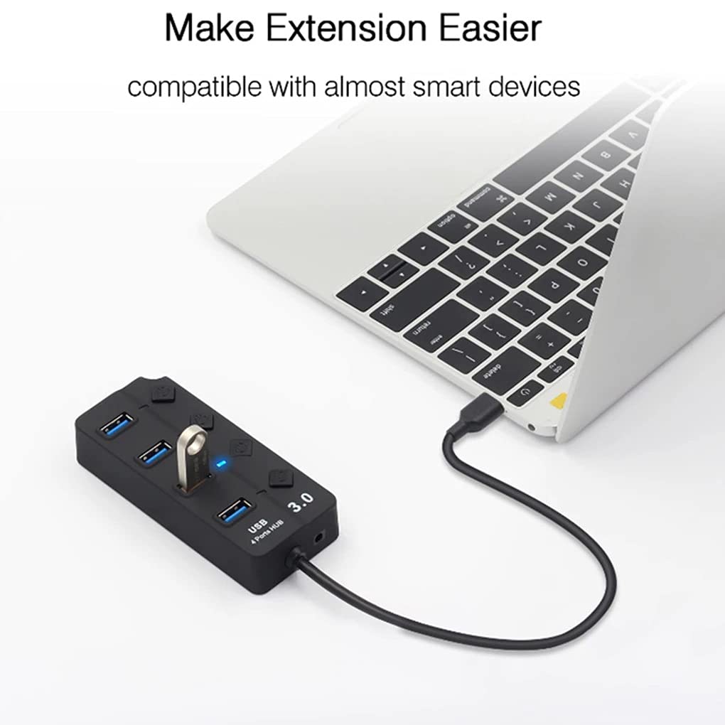 WJCCY USB 3.0 Hub Splitter 4 Port High Speed Individual On/Off Switch AC Power Adapter for Laptop PC
