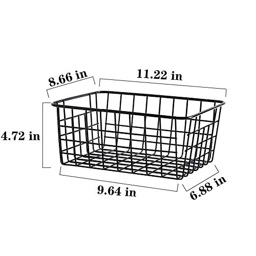 LeleCAT Black Wire Storage Baskets, Metal Household Storage Organizer for Kitchen,Pantry, Shelf, Freezer, Bathroom,Black 2 Pack