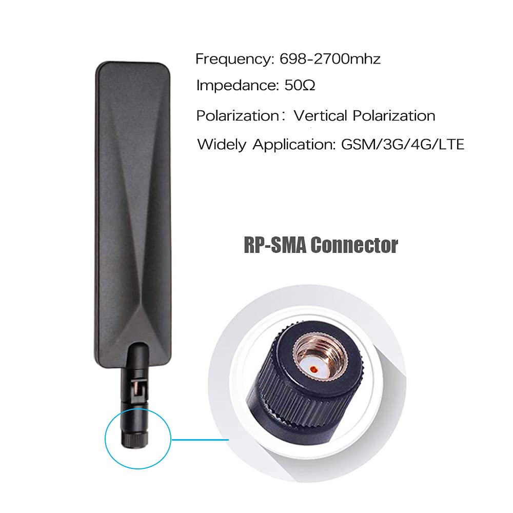 CORONIR 4G LTE Antenna 10dBi RP SMA Cellular Antenna Compatible with 4G LTE Wireless CPE Router Hotspot Cellular Gateway Industrial IoT Router Trail Wireless Camera Security - 2Pack