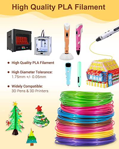 24 Colors 3D Pen PLA Filament Refills, 1.75mm Premium Printing Filament for 3D Printer/3D Pen, Each Color 10 Feet, Total 240 feet, with 2 Finger Caps by Vomika (24)