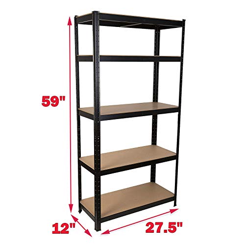 Bowoshen Storage Shelves 5-Tier 59in Height Garage Shelving Unit Rack Metal Shelf Heavy Duty 386lb Load per Tier, Adjustable Utility Shelves for Garage, Warehouse, Living Room, Office (59")