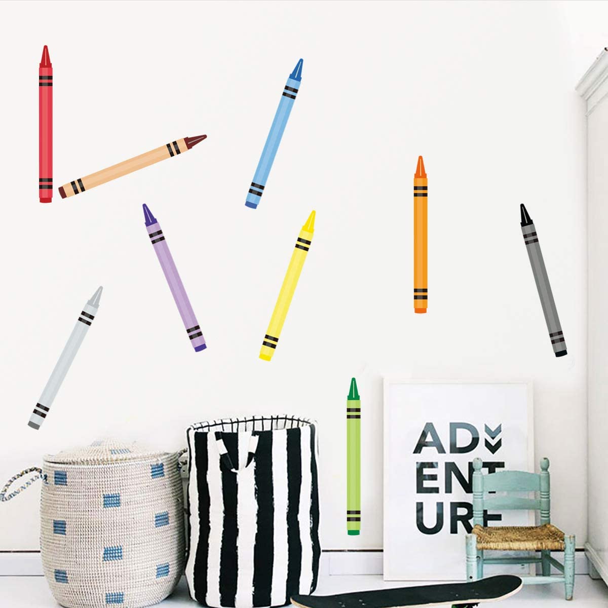 CozyDecor Crayon Decorations Wall Decals DIY Stickers for Kids Preschool Classroom Playroom 12 inch Long