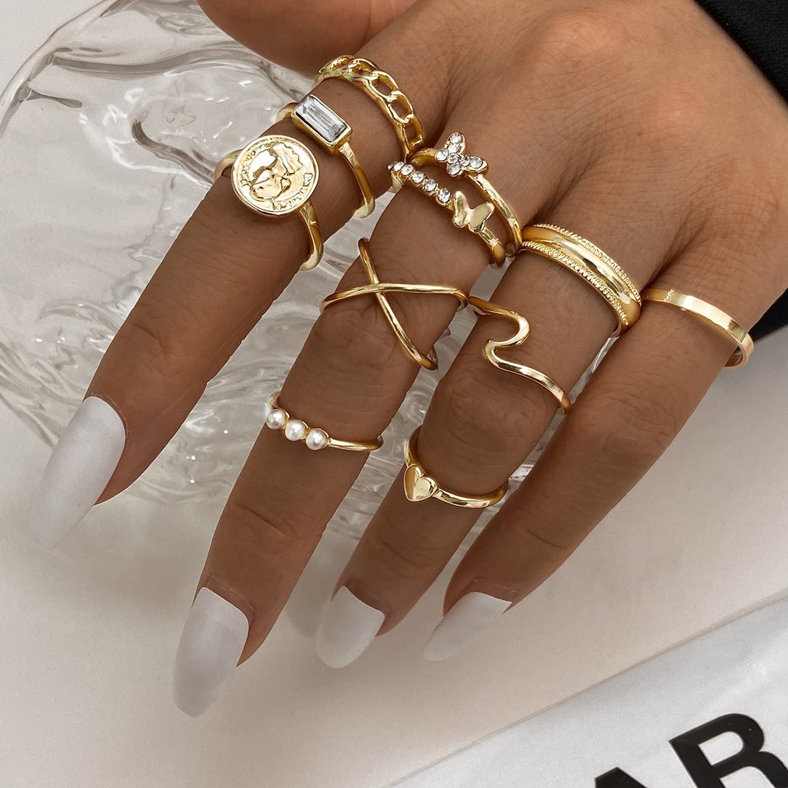 17 MILE Gold Knuckle Rings Set for Women, 10 Pcs Trendy Simple Midi Rings Gold Plated Statement Stackable Rings Pack