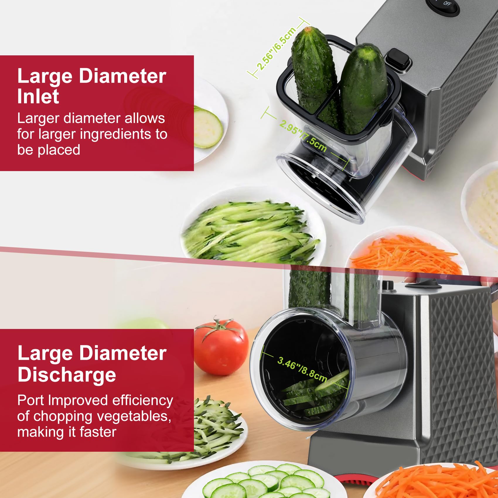 250W Professional Electric Cheese Grater for Block Cheese,Automatic Cheese Grater for Potato,Carrots,Salad Shooter Electric Slicer Shredder with 5 Types of Blades,Your Nice Kitchen Helper!