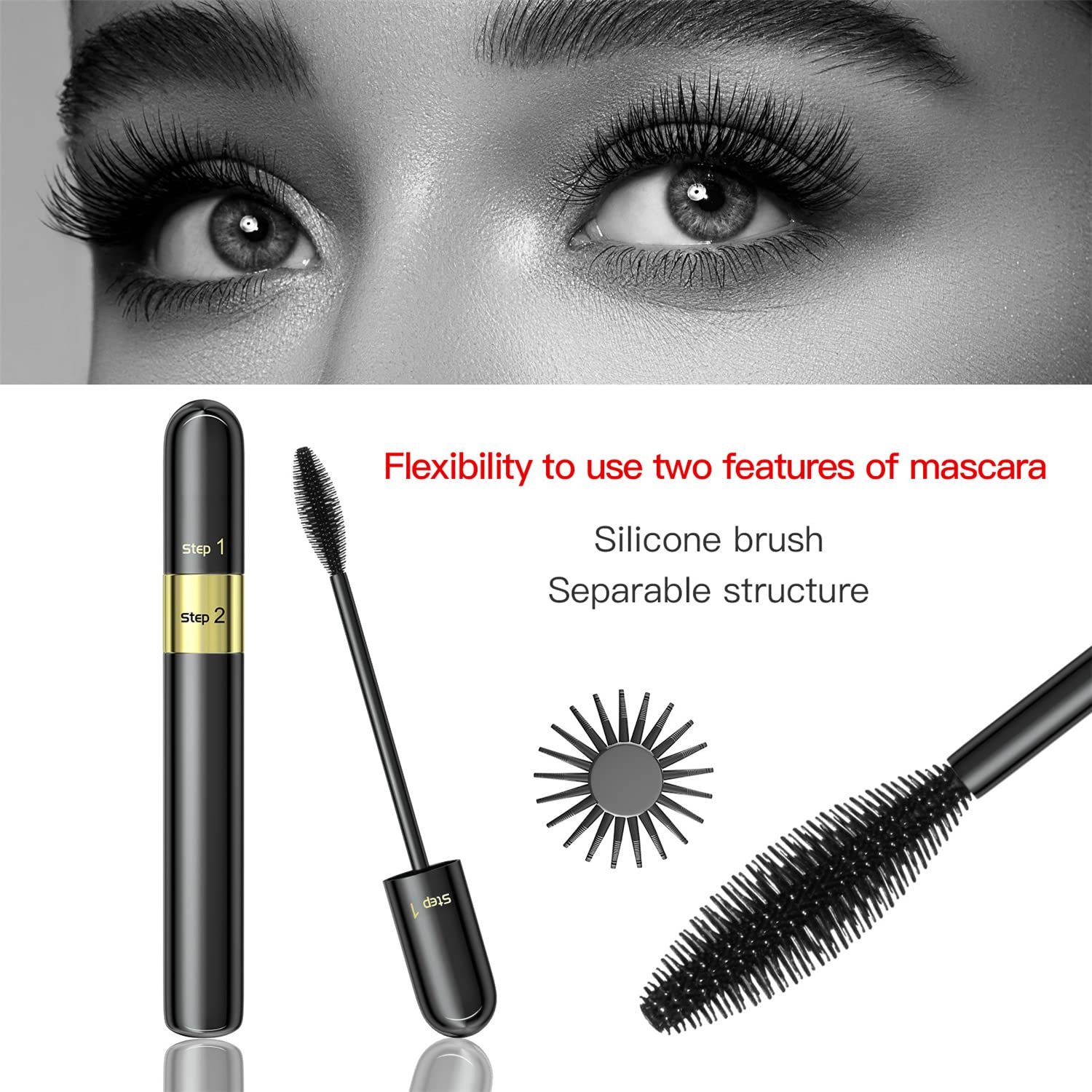 2 In 1 4D Lash vibely mascara, black Mascara,for 5x Natural Lengthening and Thickening Effect, Stereotyped Waterproof Thick Elongated Curled Non-Smudged Primer (1pcs)