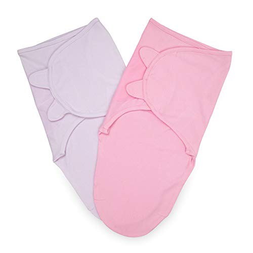 Baby Swaddle Blanket Adjustable Wrap 2 Pack, Ultra Soft Newborn Cotton Swaddles, 0-3 Months Boy and Girl (Pink/Purple)