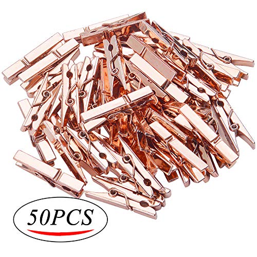Jdesun 50 Pieces Photo Clips,Mini Plastic Picture Paper Clip Clothespins Peg for Office,Home,Arts(Rose Gold)