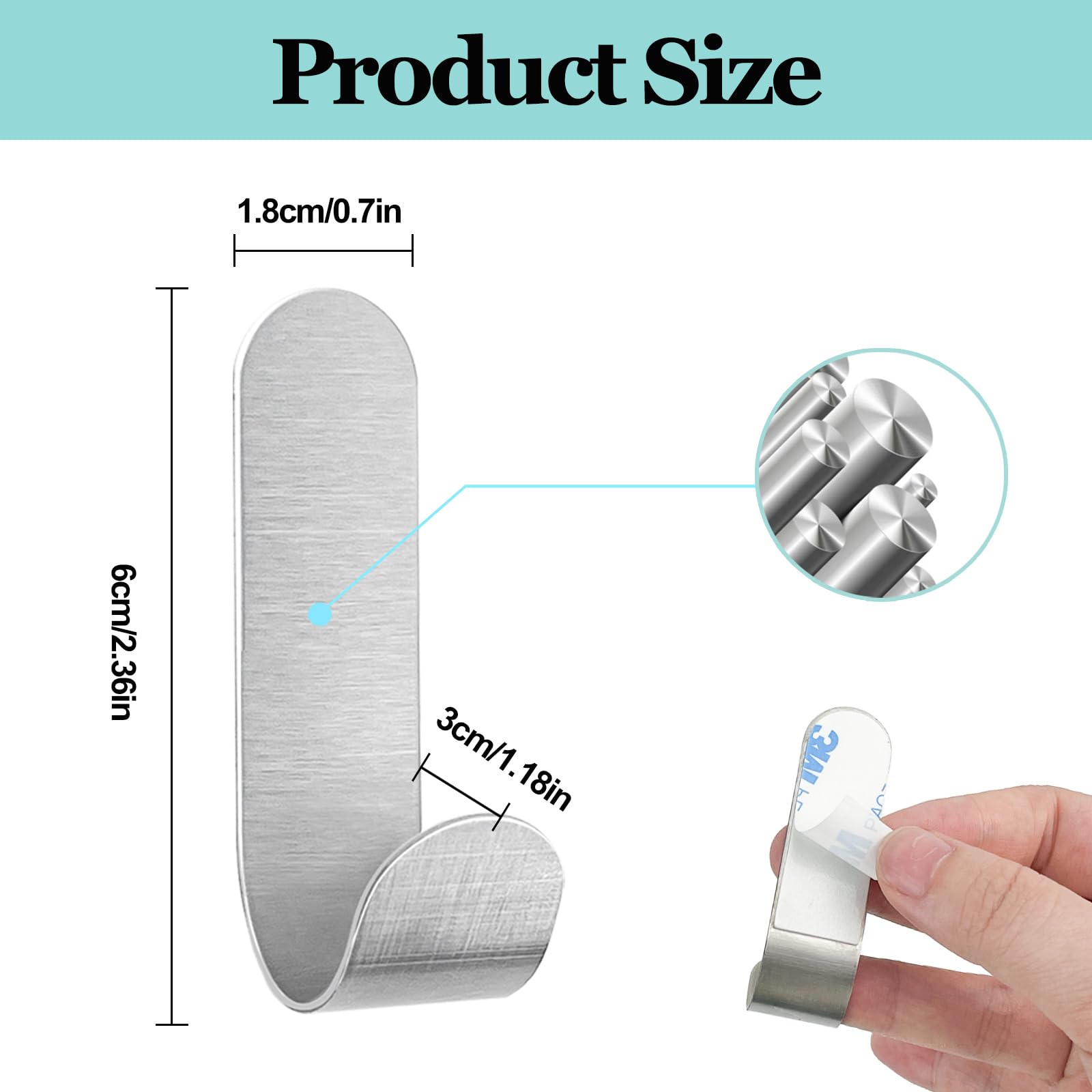 16 pcs Adhesive Hooks, Silver Command Hooks,Wall Hooks Heavy Duty 304 Stainless Steel Wall Hooks Adhesive for Hanging Jackets, Party Light Strip, Kitchenware, Keys, Bags and Hats (Silver)