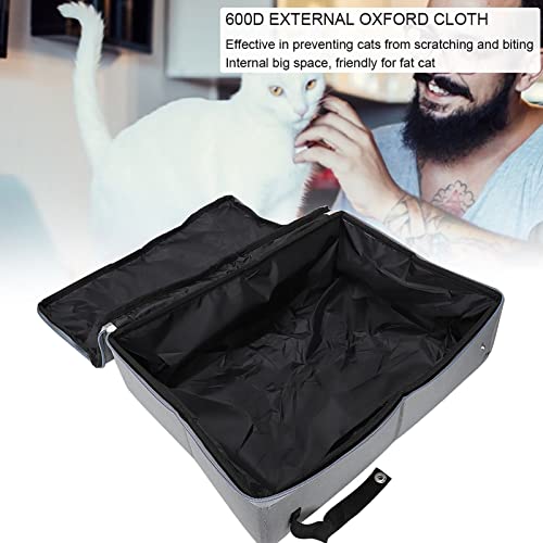 Cat Litter Box, Lightweight Foldable Oxford Cloth Pet Toilet Tray for Travel(Grey, L)