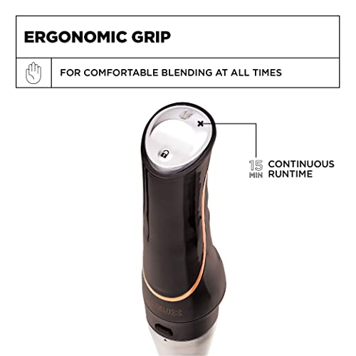 CRUX Cordless Hand Immersion Blender, Durable 7.5β Blending Arm, Quickly Blend, Mix Smoothies, Easily Whip, Puree Sauces/Soups, Conveniently Rechargeable, Easy to Clean with Dishwasher Safe Removeable Parts, Stainless Steel/Black