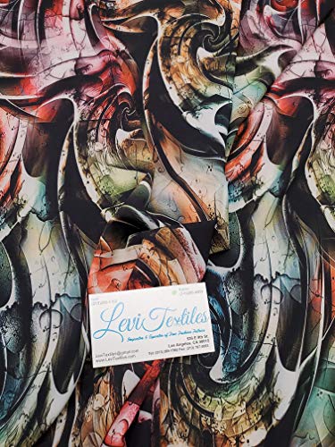 Levi Textiles, INC. Stretch Imitation Silk Chiffon Spandex Digital Print - 4 Way Stretch - 90/10 Stretch- 58/60" - Sold BTY (Ghost Waves)