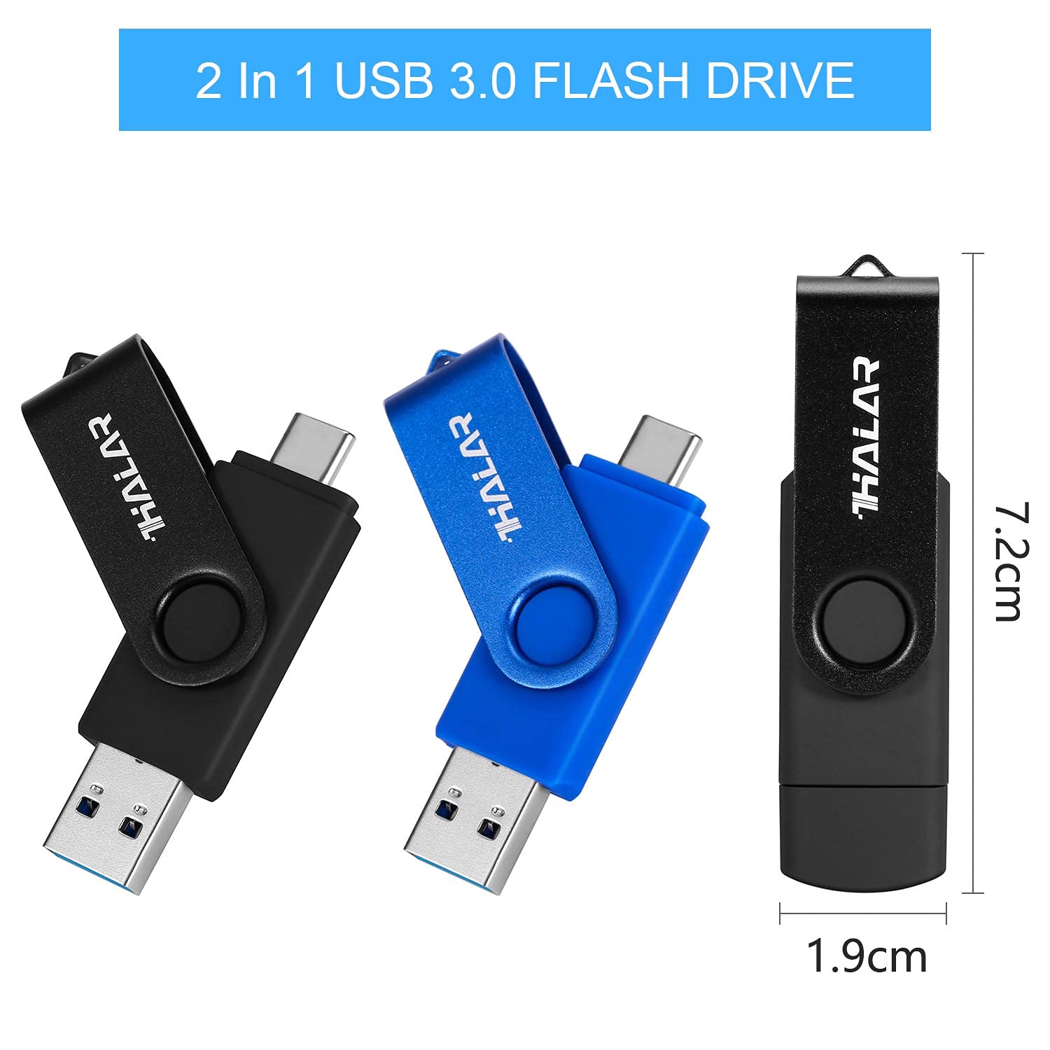 Thkailar 64GB Type C 3.1 USB Flash Drive-2 in 1 Thumb Drive with USB A and Type C Port-Compatible with Mac Pro/Laptops/PC Transfer Data(Black)